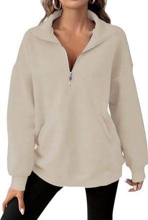 Generic Pull &agrave; demi-fermeture &eacute;clair pour femme - Surdimensionn&eacute; - Quarter - Fermeture &eacute;clair - Tenue dautomne - V&ecirc;tements dhiver avec poche - Y2k - Sweat &agrave; c
