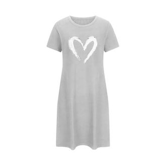 Generic Chemise de nuit pour femme - Chemise de nuit &agrave; imprim&eacute; amour, v&ecirc;tements de nuit doux et confortables, chemise de nuit d&eacute;t&eacute; surdimensionn&eacute;e &agrave; manches c
