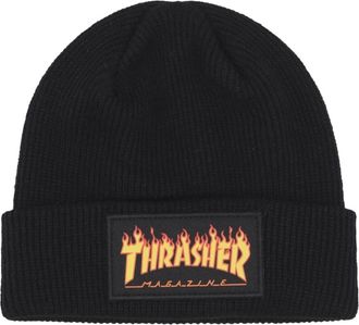 Thrasher Schwarze Beanie-M&uuml;tze mit Flame Patch - - Accessories - Herren - Schwarzk - ONE SIZE