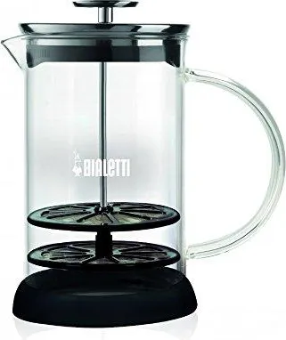 Bialetti Cappuccinatore, Perfect Cream, Mikrowellengeeignet, Spülmaschinenfest, 330 ml, Glas, Schwar/Transparent