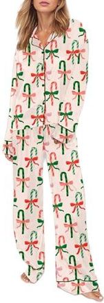 Generic Ensemble de sport 2 pi&egrave;ces pour femme - Tenue 2 pi&egrave;ces &agrave; rayures avec col en V - Haut &agrave; manches longues et pantalon large - Ensemble en tricot pour fe