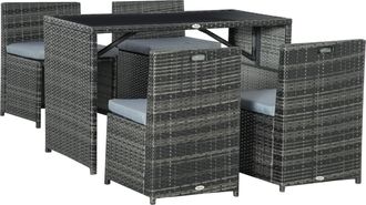 OUTSUNNY 5-teiliges Polyrattan Gartenm&ouml;bel-Set, wetterfest Balkonm&ouml;bel f&uuml;r 4 Personen Terrassenm&ouml;bel mit Tisch 4 St&uuml;hle Kissen, Lounge-Set Essgruppe Sitzgruppe