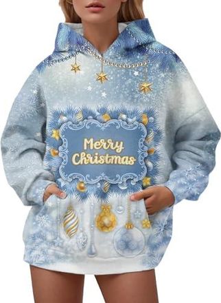 Generic Femmes L&acirc;che Automne Hiver Top No&euml;l Mignon Bonhomme de Neige Imprimer Casual Pullover Hoodie Sweatshirt, bleu ciel, XXL