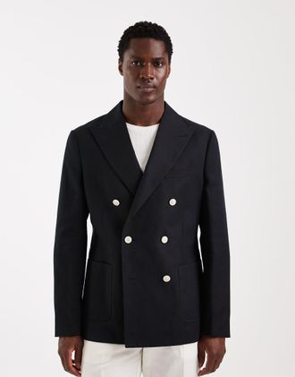 Asos Mix & Match - Veste de costume ajust&eacute;e &agrave; double boutonnage en lin m&eacute;lang&eacute; - Noir-Bleu marine