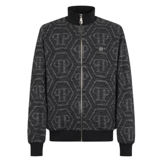 Philipp Plein Homme, Sweatshirts et sweats &agrave; capuche, Noir, Taille: S Jacquard Tracksuit Jacket Monogram