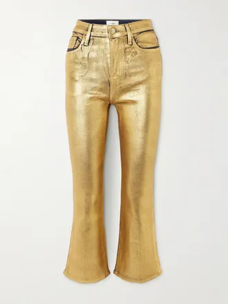 Frame Denim Le Crop Mini Verkürzte, Hoch Sitzende Bootcut-jeans Aus Beschichtetem Denim In Metallic-optik - Gold