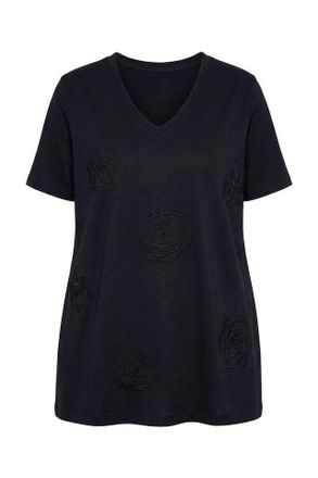 Miamoda T-Shirt T-Shirt A-Linie Stick-Bl&uuml;ten Halbarm