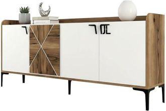 Dmora Konsolentisch Deneb, Wohnzimmer-Sideboard, niedriger TV-Schrank, ausgestatteter Wandsockel, 180 x 35 h78 cm, Walnuss und Wei&szlig;