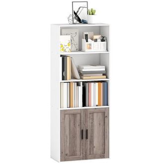 HOMCOM Bibliothèque Meuble de Rangement étagère à Livres 5 Niveaux avec Compartiments Ouverts et 1 Placard, Cadre en Bois, pour Salon, Bureau, Salle à Manger