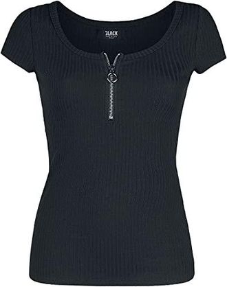 Black Premium by EMP Femme T-Shirt Noir avec Fermeture éclair à lencolure XL