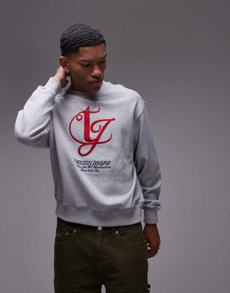 Tommy Jeans Sweat avec logo rouge à spirales - Gris-Blanc