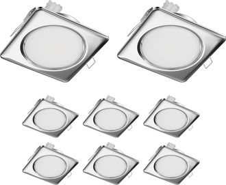 LEDs Com 8 Stück Deckeneinbauleuchte ZOBE II, chrom glänzend, eckig, 11 x 11cm, 1212lm, weiß