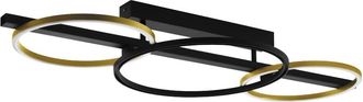 Eglo LED Deckenlampe Lanacera, dimmbare Deckenleuchte mit 3 Ringen, Wohnzimmer Deckenbeleuchtung, Wohnzimmerlampe aus Metall in schwarz und gold, warmweiß,