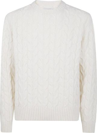 Arte Homme, Pulls, Blanc, Taille: L Pull Ras du Cou en Tricot Torsad&eacute;