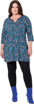 Ulla Popken Damen große Größen Übergrößen Plus Size Longshirt, A-Linie, Tunika-Ausschnitt, 3/4-Arm schwarz 66+ 836972100-66+