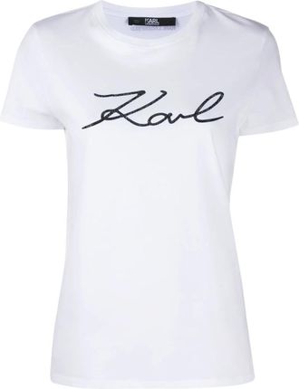 Karl Lagerfeld Femme, Tops, Blanc, Taille: 42 FR Logo Rhinestone T-Shirt