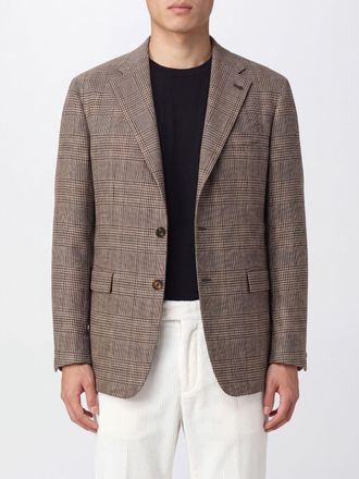 Tagliatore Blazer droit &agrave; revers en pointe en laine et cachemire Prince de Galles