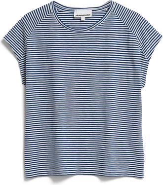 Armedangels Damen T-Shirt aus Bio-Baumwolle ONELIAA Lovely Stripes Loose Fit Faded Indigo-oatmilk