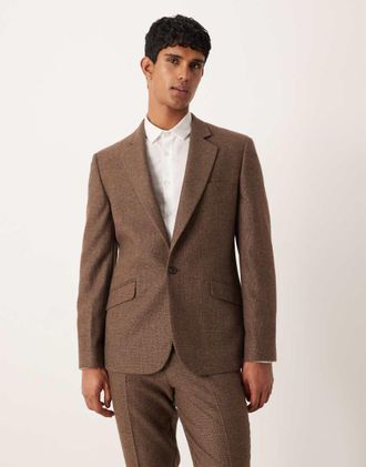 Asos Veste de costume ajust&eacute;e en laine m&eacute;lang&eacute;e &agrave; carreaux - Marron-Brown