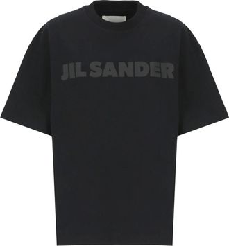 Jil Sander Femme, Tops, Noir, Taille: 42 FR T-shirt Noir en Coton Col Rond Manches Courtes