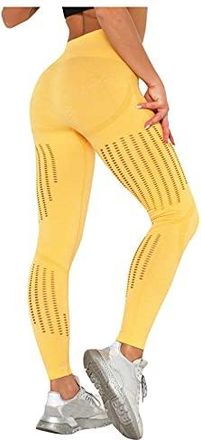 Generic Legging de sport extensible pour femme - Pantalon de yoga d&eacute;contract&eacute; - Legging de course &agrave; pied - Pantalon de sport, jaune, M