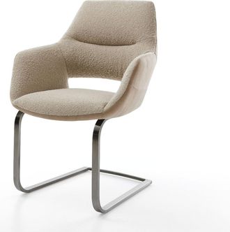 DELIFE Freischwinger Yago-Flex mit Armlehnen Materialmix Schlamm Freischwinger flach Graphit Taschenfederkern, Esszimmerstühle