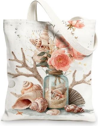Generic Sacs fourre-tout en toile de coquillage, design artistique de coquillages docéan, sacs de courses réutilisables, vintage floral, léger et lavable à lé