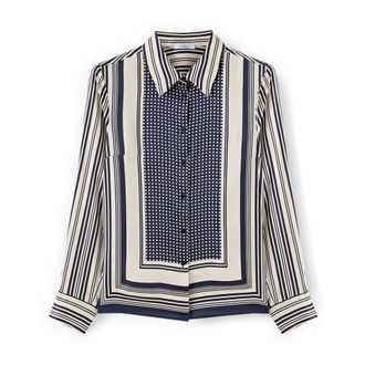 Motivi Femme, Blouses et Chemises, Bleu, Taille: 42 FR Chemisier satin&eacute; imprim&eacute; foulard