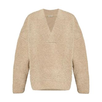 Fear of God Beiger Wollpullover mit V-Ausschnitt und Logo-Patch - - Knitwear - Herren - Beige - M