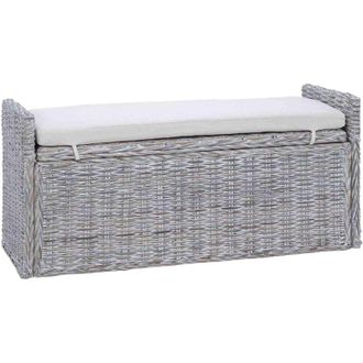 vidaXL Sitzbank mit Stauraum Wei&szlig; gewaschen 110 x 40 x 50 cm Rattan vidaXL