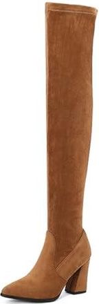 Generic Bottes montantes en daim synth&eacute;tique pour femme - Bout pointu - Talon bloc - &Agrave; enfiler, marron, 40.5 EU