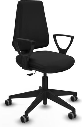 Piqueras y Crespo Elche Schreibtischstuhl mit schwarzen Armlehnen, ausgestattet mit Permanentkontakt und Schneideschaum, 65 mm Rollen, Parkett, Schwarz