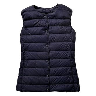 Generic Gilet chaud matelass&eacute; l&eacute;ger et chaud pour femme, bleu marine, taille 3XL, facile &agrave; ranger et &agrave; compresser