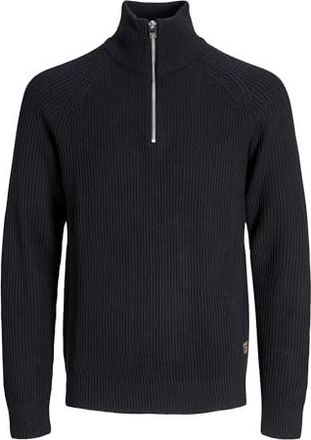 Jack & Jones Knit Half Zip Jjpannel Aw25 Pull en Tricot avec Demi-Fermeture &Eacute;clair, Noir, XL Homme