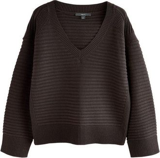 Next V-Ausschnitt-Pullover Gerippter Strickpullover mit V-Ausschnitt (1-tlg)
