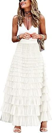 TOMWELL Jupe Femme Été Robe Taille Haute Jupe en Tulle Décontractée Robe Retro Swing Cocktail Party Jupe Élastiques Vintage Jupe Plissée de Couleur Unie A Bla