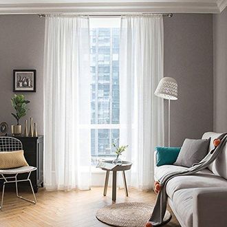 Miulee 2 Panneaux Couleur Pure Rideaux De Fen&ecirc;tre Transparents Lisse &Eacute;l&eacute;gant Panneaux Voile De Fen&ecirc;tre/Rideaux/Traitement pour Chambre Salon Tige de Poche 14