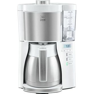 MELITTA Look Therm Timer - Filterkaffeemaschine mit Thermkanne, entnehmbarem Wassertank und Timer-Funktion, für bis zu 10 Tassen Kaffee, in Weiß/Edelstahl