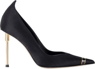 Elisabetta Franchi Hohe Schuhe - High-Heeled Satin Finish Pumps With Gold Accents - Gr. 37,5 (EU) - in Schwarz - für Damen