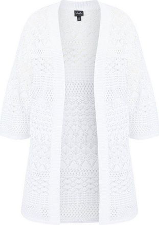 Ulla Popken Strickjacke Long-Strickjacke Ajourstrick offene Form 3/4-Arm