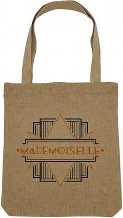 Fabulous Sac Shopping Tote Bag Aspect Lin - Mademoiselle Vintage Chic Style Femme - Sac de Courses Toile Epaisse 360g Beige Naturel Cabas Port&eacute; Epaule Solide I
