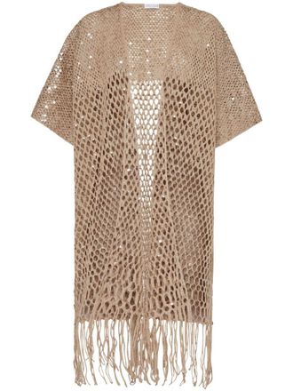 Brunello Cucinelli Makramee-Strickmantel - Nude