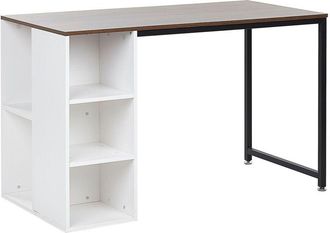 Beliani Bureau Industriel avec Espace Rangement Intégré Blanc Effet Bois Foncé et Noir Idéal pour Espace Travail à Domicile ou Chambre dAdolescent Beliani