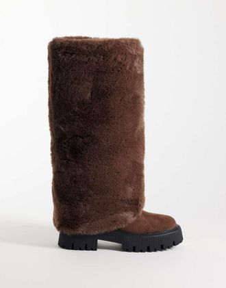 Raid Maevee bottes chunky montantes au genou en faux-fur marron