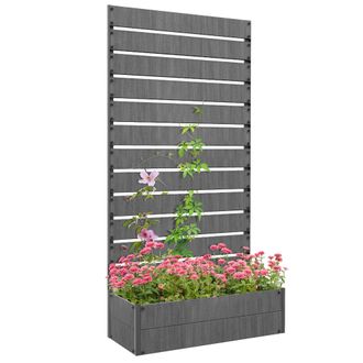 OUTSUNNY Garten Pflanzk&uuml;bel mit Rankgitter f&uuml;r Kletterpflanzen Reben Blumen Freistehendes Hochbeet f&uuml;r Garten Outdoor Terrasse Pflanzkasten mit Drainagespalt D