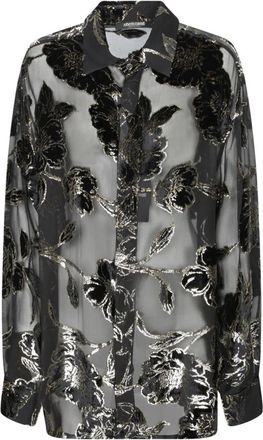 Roberto Cavalli Femme, Blouses et Chemises, Noir, Taille: 44 FR Chemise transparente &agrave; motif floral