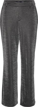 Vero Moda Damen VMSHALI MW Straight Shiny Pant Stoffhose, Black/Detail:Silver Lurex, 42W x 32L
