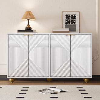 Suky Brand Sideboard mit Vier geformten T&uuml;ren, verstellbaren Innenb&ouml;den, Metallgriffen und kugelf&ouml;rmigen Beinen, 120 x 35 x 71.5cm (Wei&szlig;)