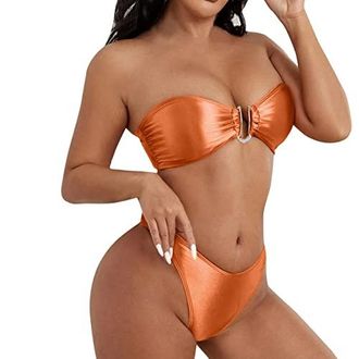 Generic Maillot De Bain Short Femme- Ensemble Bikini Bandeau Push-Up Br&eacute;Silien pour Maillot De Bain De Plage Bikini Sexy