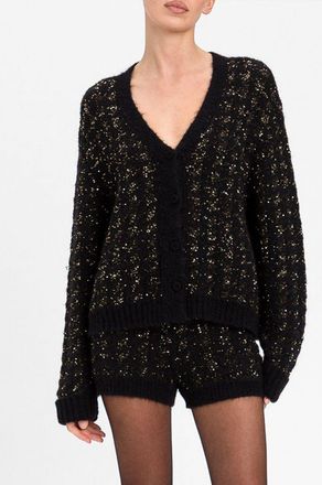 Twinset Lurex-Cardigan mit tiefem V-Ausschnitt und &uuml;berschnittenen Schultern